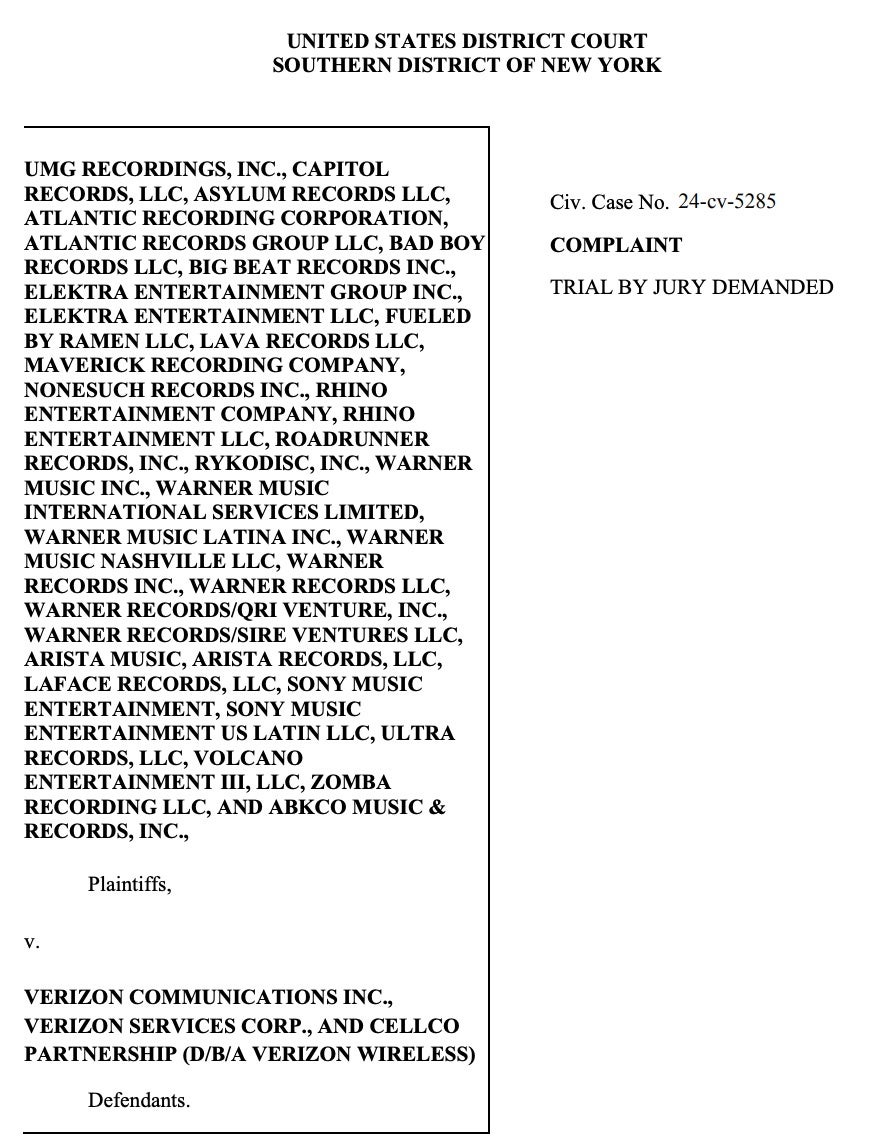 Music industry sues Verizon for 2.6B for copyright infringement | Vondran Legal